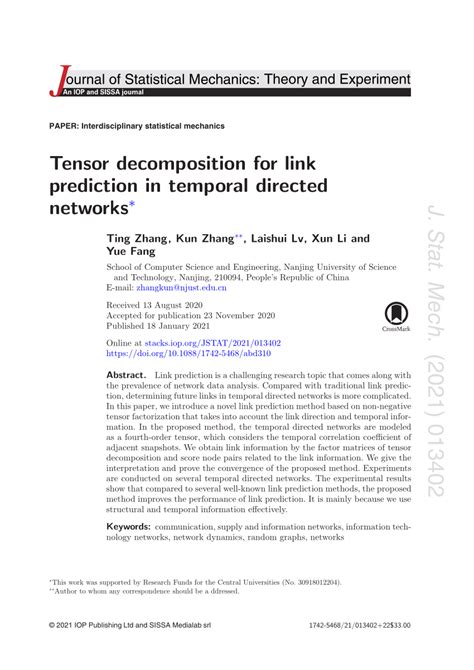 pdf tensor decomposition for link prediction in temporal directed networks