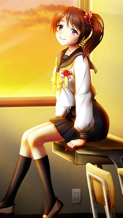 Safebooru 1girl Black Sailor Collar Black Skirt Black Socks Brown Hair Classroom Closed Mouth