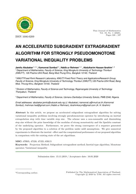 pdf an accelerated subgradient extragradient algorithm for strongly pseudomonotone variational