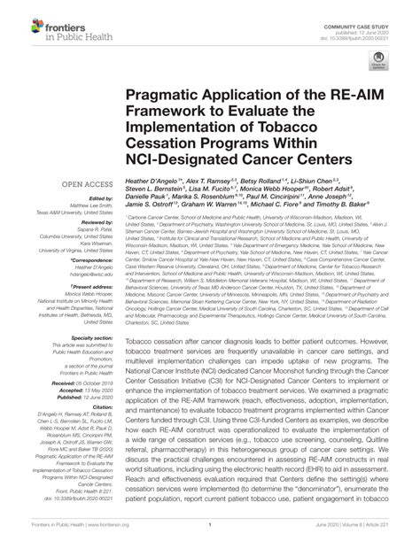 pdf pragmatic application of the re aim framework to evaluate the implementation of tobacco