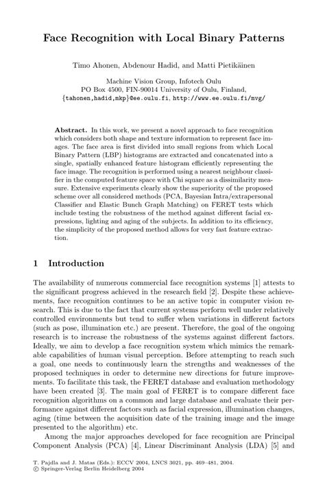 pdf face recognition with local binary patterns
