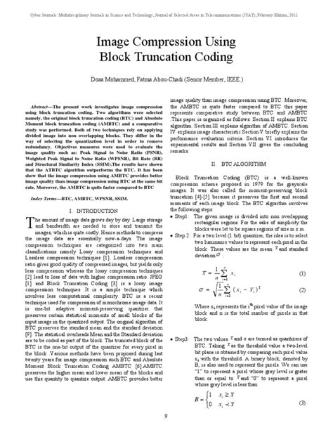 image compression using block truncation coding data compression applied mathematics