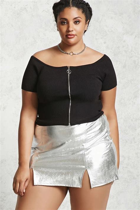 Forever 21 A Ribbed Knit Crop Top Featuring An Off The Shoulder Neckline Short Sleeves A