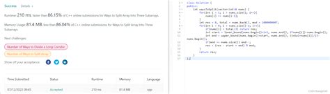 1712 ways to split array into three subarrays try to split the array into some non intersected