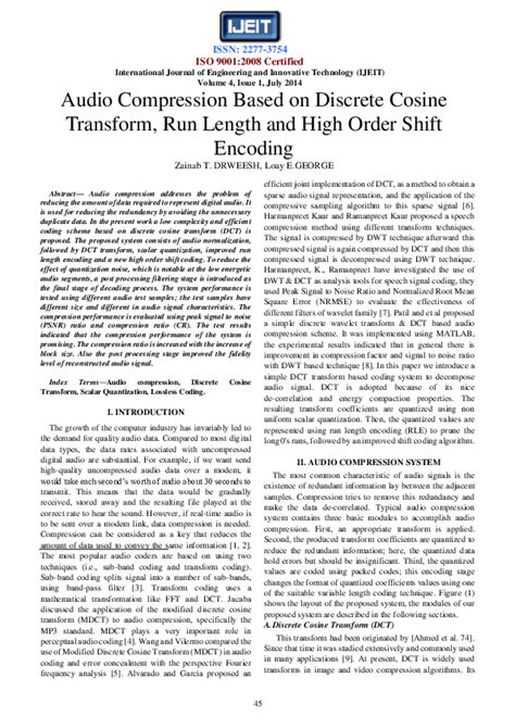 pdf audio compression based on discrete cosine transform run length and high order shift