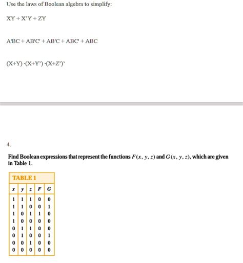 solved use the laws of boolean algebra to simplify xy xy zy abc abc ab c abc abc x