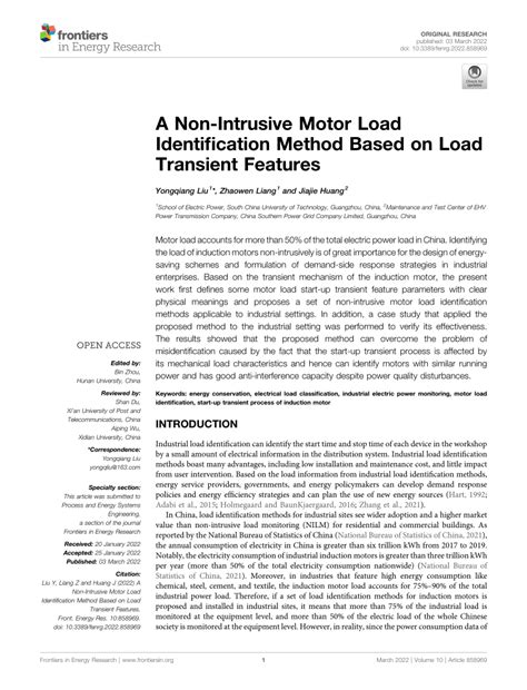 pdf a non intrusive motor load identification method based on load transient features