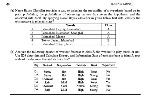 solved 04 5 5 10 marks a naïve bayes classifier