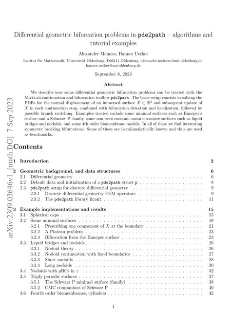 pdf differential geometric bifurcation problems in pde2path algorithms and tutorial examples