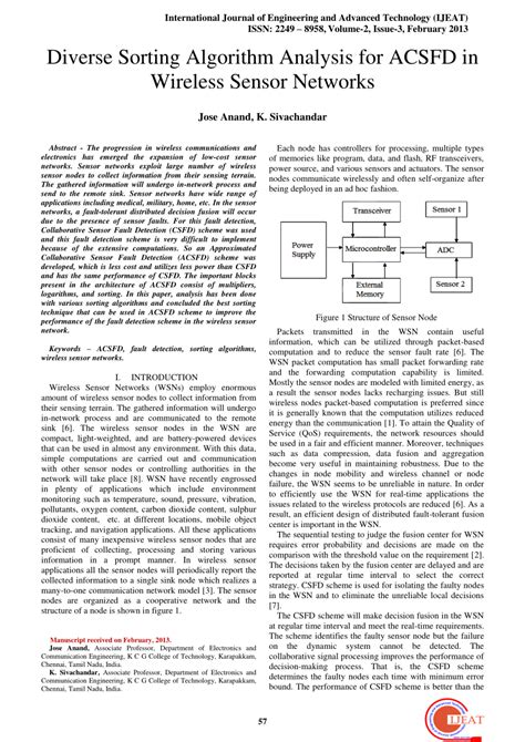 pdf diverse sorting algorithm analysis for acsfd in wireless sensor networks