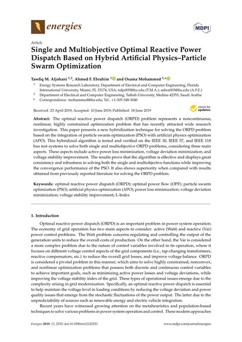 pdf single and multiobjective optimal reactive power dispatch based on hybrid artificial