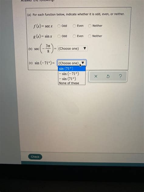 solved a for each function below indicate whether it is