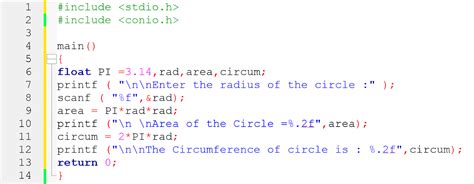 c program to calculate area and circumference of a ci