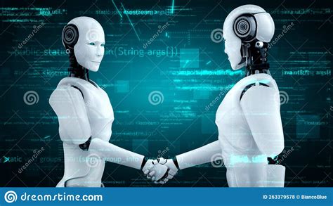 futuristic robot artificial intelligence huminoid ai programming coding stock illustration