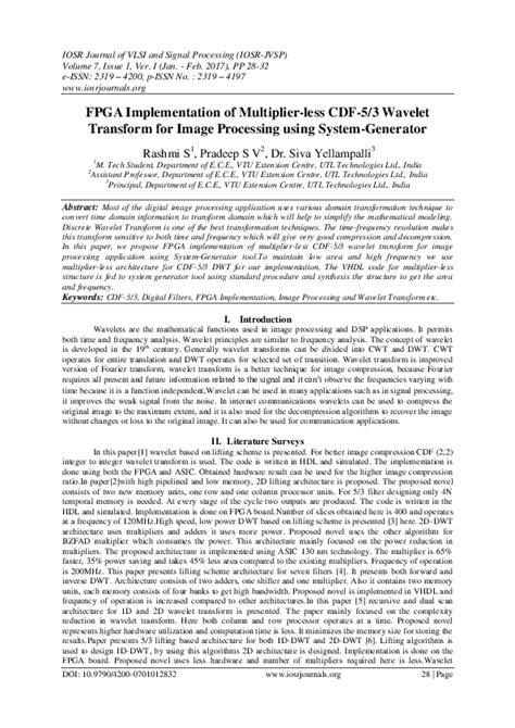 pdf fpga implementation of multiplier less cdf 5 3 wavelet transform for image processing