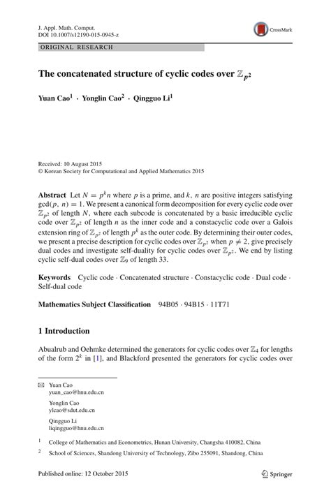 pdf the concatenated structure of cyclic codes over zp2