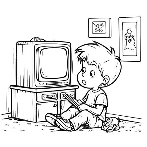 Dibujo De Lindo Niño Viendo Una Tv Con Para Colorear Elegante Gratis