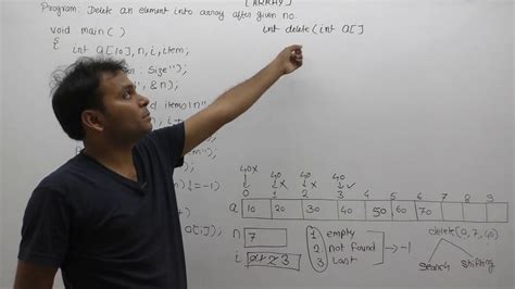 write a program to delete an element into array after given no part961 c language youtube