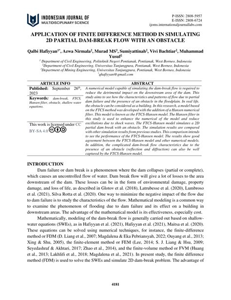 pdf application of finite difference method in simulating 2d partial dam break flow with an