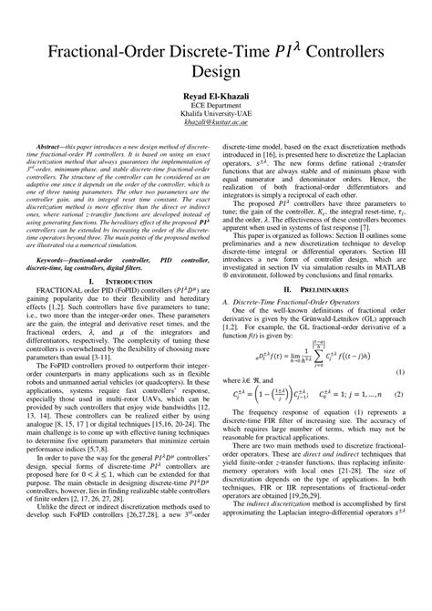 pdf fractional order discrete time pi λ controllers design