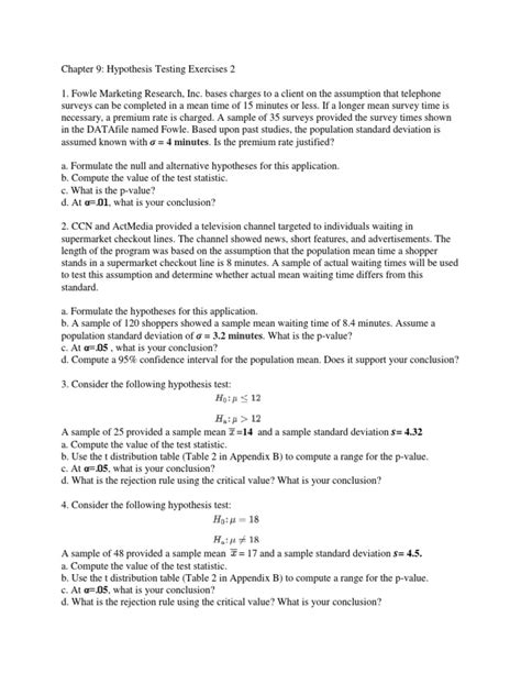 chapter 9 hypothesis testing exercises 2 pdf p value statistical hypothesis testing