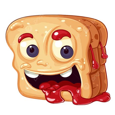Peanut Butter Jelly Sandwich Vector Sticker Clipart Cartoon Slice Of Bread With And Smile