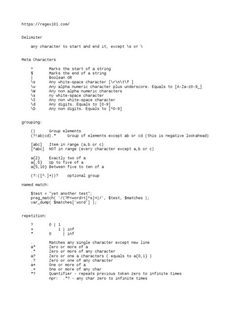 my php regex cheat sheet pdf regular expression text