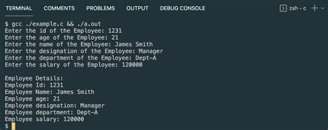 c program to store and display the details of an employee by using structure codevscolor