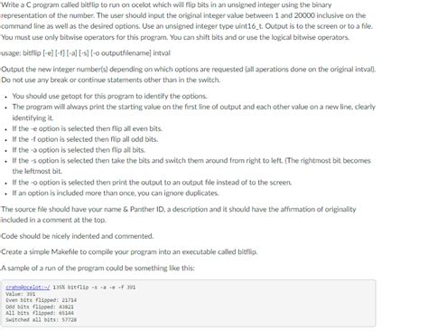 solved write a c program called bitflip to run on ocelot