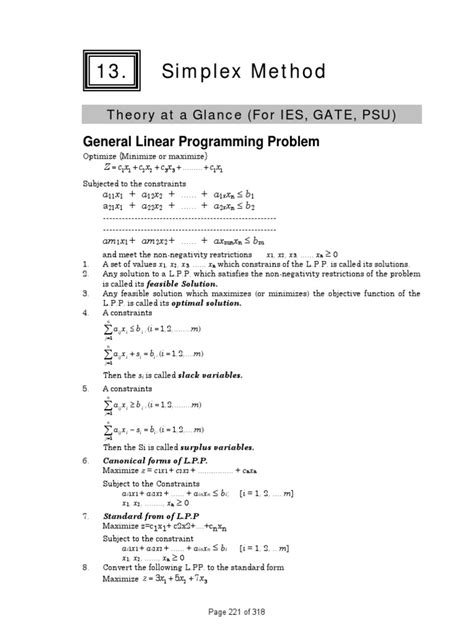 simplex method theory at a glance for ies gate psu general linear programming problem pdf