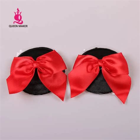 Queenmaker Chest Paste Red Sexy Round Satin With Red Bow Nipple Cover Areola Breast Paste Used