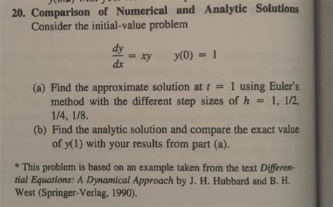 solved 20 comparison of numerical and analytic solutions