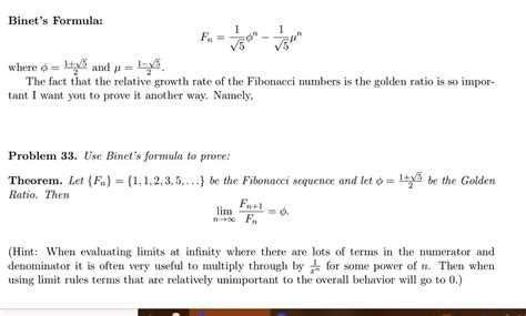 solved binet s formula fn 1 âˆš5 1 âˆš5 2 n 1 âˆš5 1 âˆš5 2 n where n â‰¥ 0 the