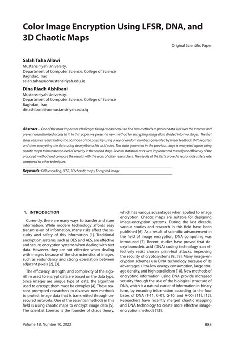 pdf color image encryption using lfsr dna and 3d chaotic maps