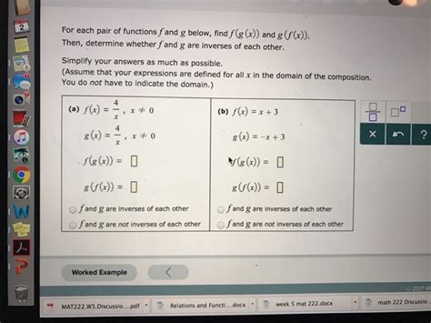 solved for each pair of functions f and g below find f g