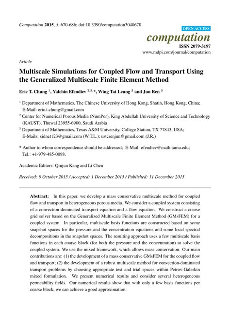 pdf multiscale simulations for coupled flow and transport using the generalized multiscale