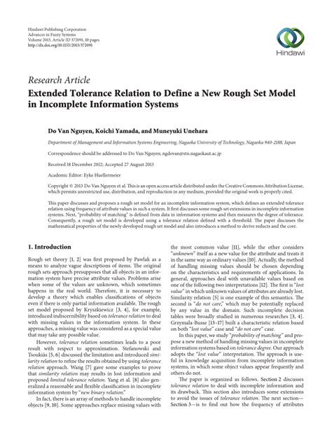 pdf extended tolerance relation to define a new rough set model in incomplete information systems