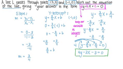 question video finding the equation of a line given two points on the line nagwa