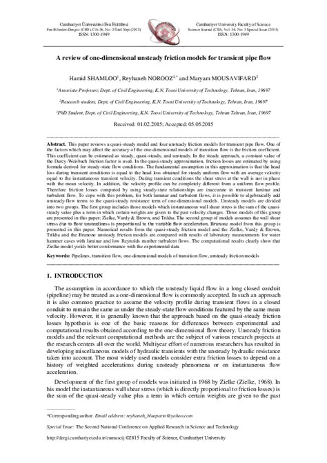 pdf a review of one dimensional unsteady friction models for transient pipe flow re no