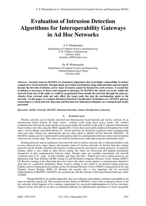 pdf evaluation of intrusion detection algorithms for interoperability gateways in ad hoc networks