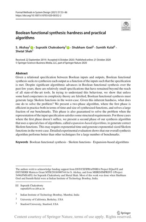 boolean functional synthesis hardness and practical algorithms request pdf