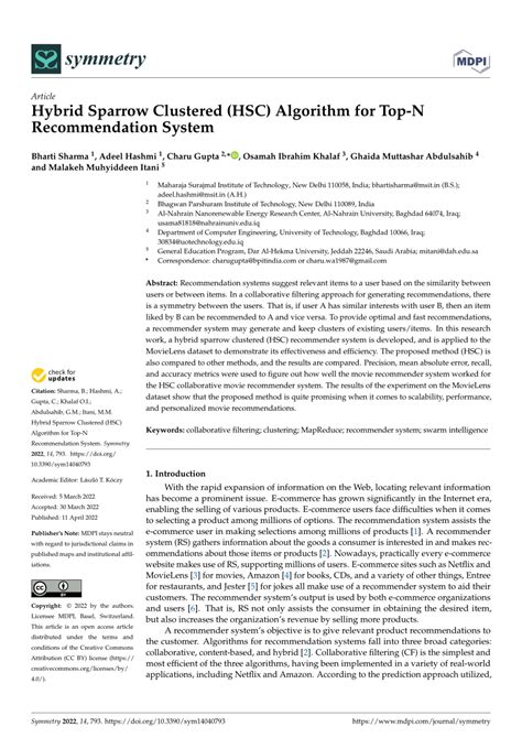 pdf hybrid sparrow clustered hsc algorithm for top n recommendation system