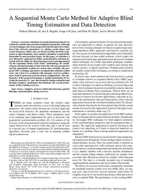pdf a sequential monte carlo method for adaptive blind timing estimation and data detection