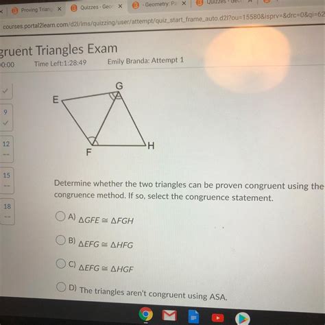 determine whether the two triangles can be proven congruent using the 8d7