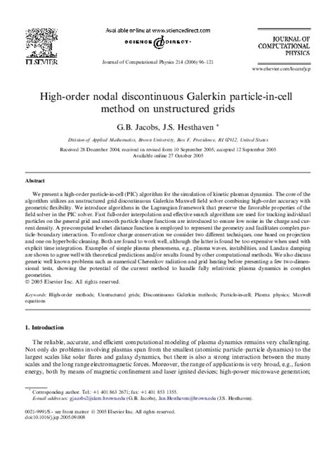 pdf high order nodal discontinuous galerkin particle in cell method on unstructured grids g