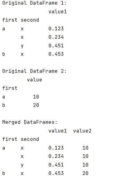 python merge multi indexed with single indexed dataframes in pandas