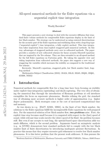 pdf all speed numerical methods for the euler equations via a sequential explicit time integration