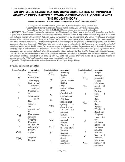 pdf an optimized classification using combination of improved adaptive fuzzy particle swarm