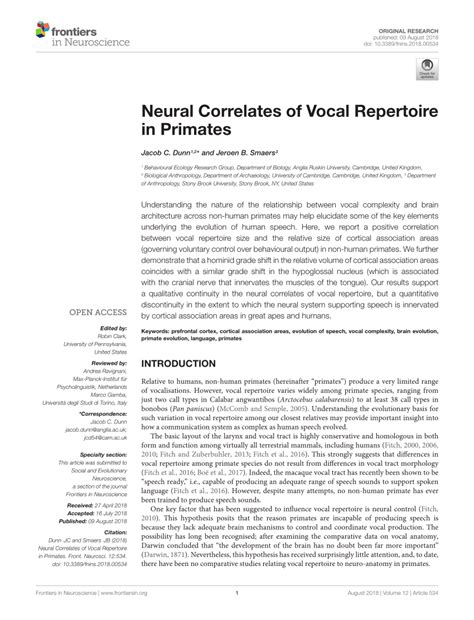 pdf neural correlates of vocal repertoire in primates