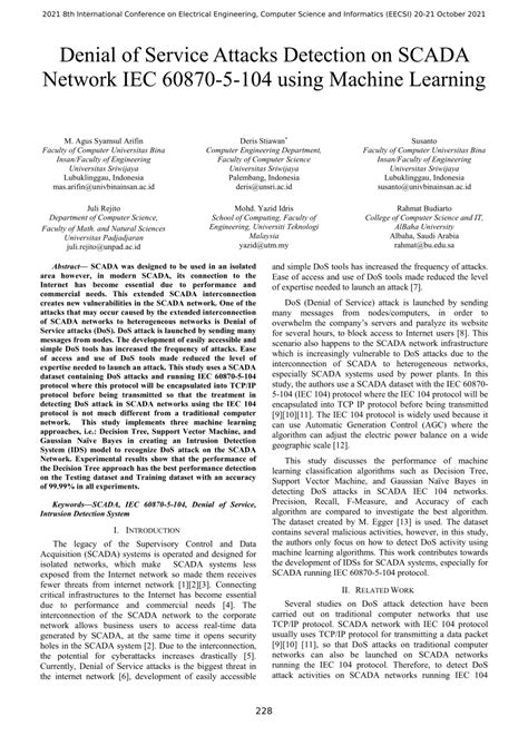 pdf denial of service attacks detection on scada network iec 60870 5 104 using machine learning